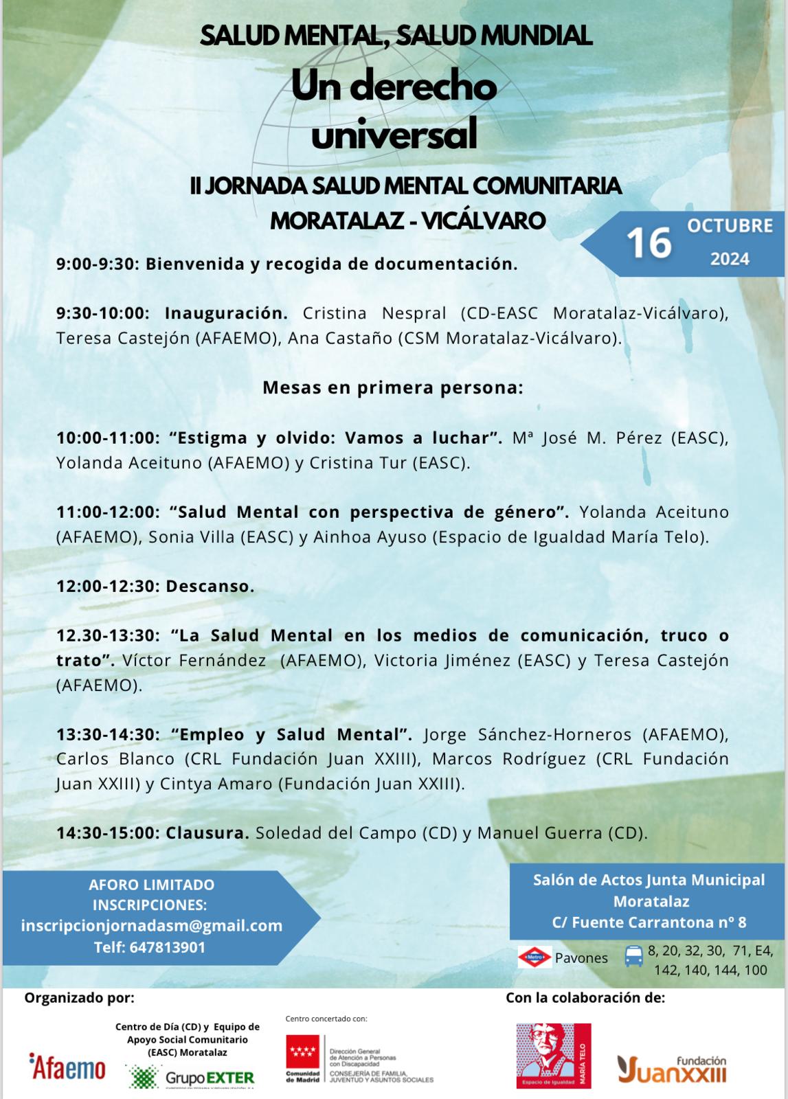 II Jornada Salud Mental Comunitaria AFAEMO-CD/EASC Moratalaz-Vicálvaro ...